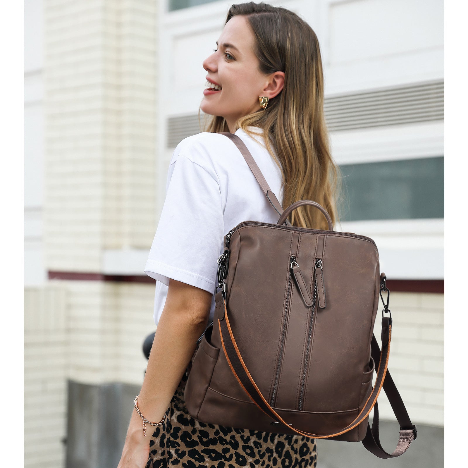 CLUCI Leather Backpack Purse for Women Convertible Large Travel Ladies