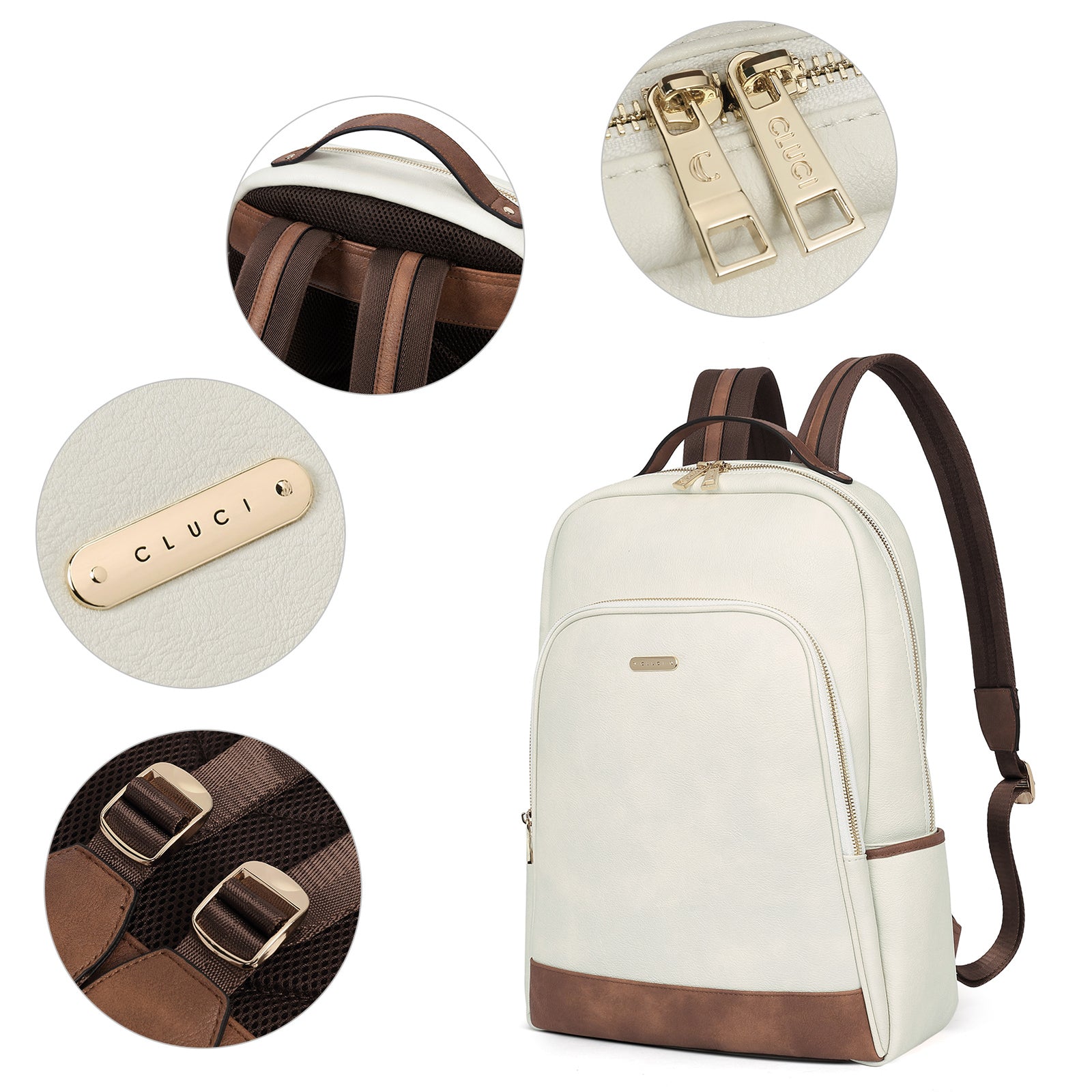 CLUCI Leather Laptop Backpack Purse for Women 15.6 inch Computer Backp