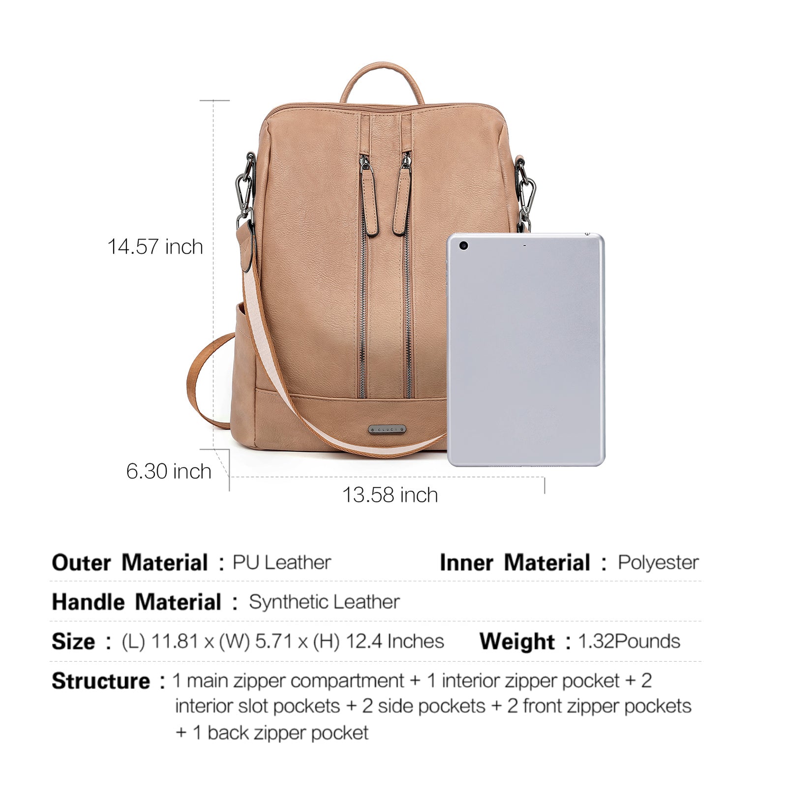 CLUCI Leather Backpack Purse for Women Convertible Large Travel Ladies