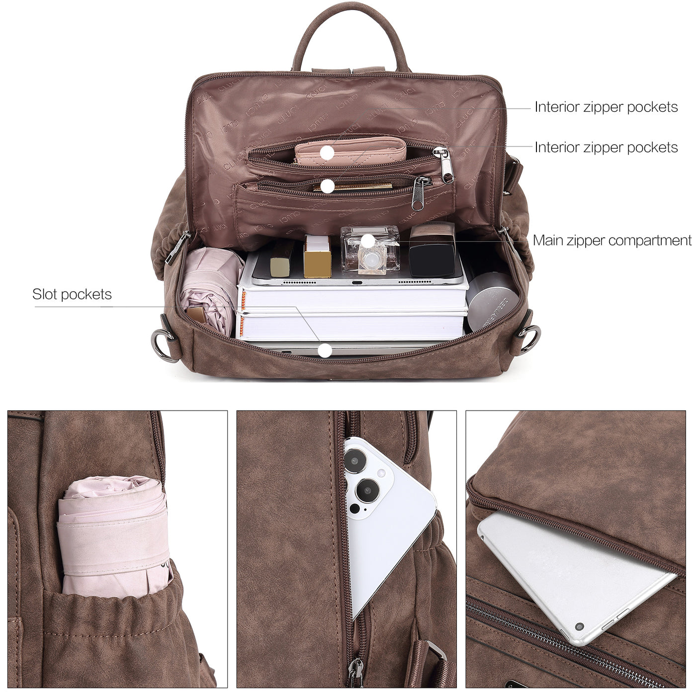 CLUCI Backpack Purse for Women Fashion Leather Designer Travel Large L