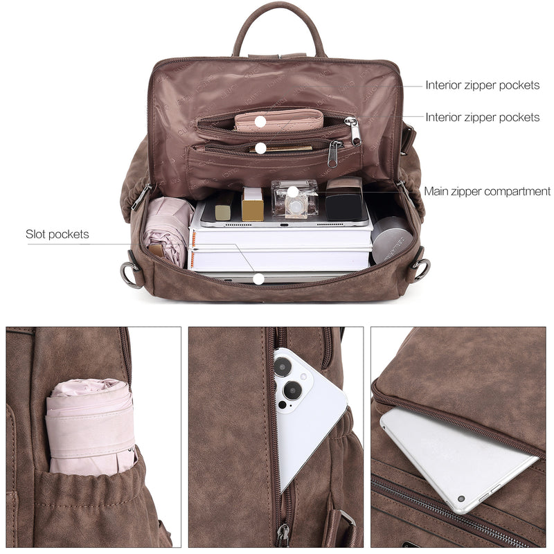 CLUCI Backpack Purse for Women Fashion Leather Designer Travel Large L