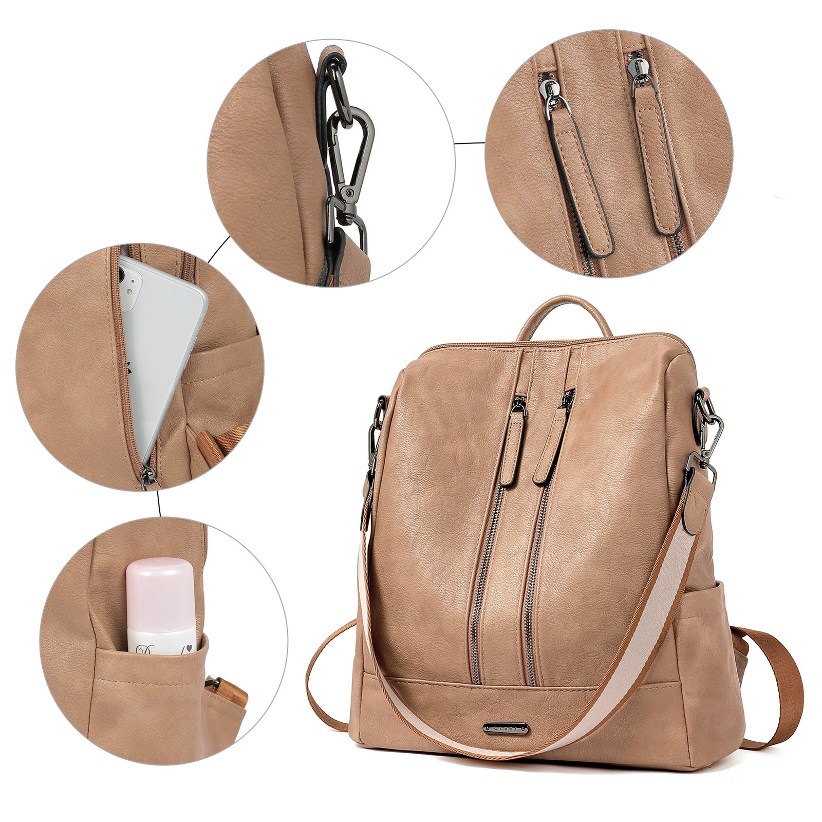 CLUCI Leather Backpack Purse for Women Convertible Large Travel Ladies